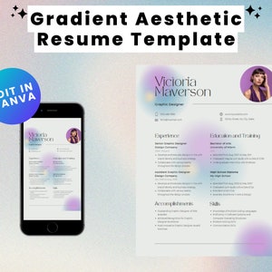 Gradient Aesthetic Resume Template - CANVA TEMPLATE - Etsy