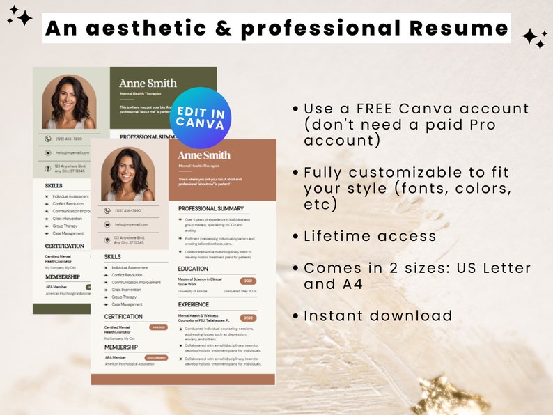 Simple Boho Resume Template - CANVA TEMPLATE - Etsy