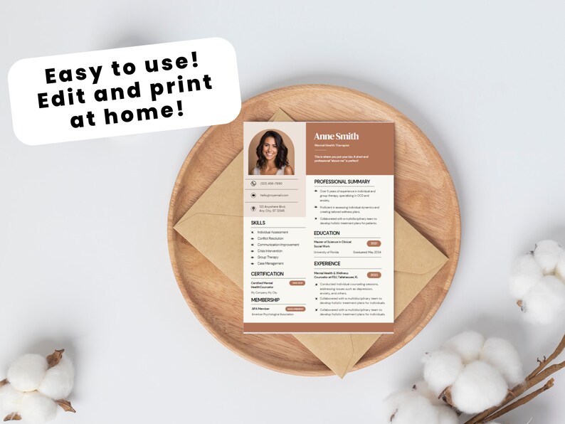 Simple Boho Resume Template - CANVA TEMPLATE - Etsy