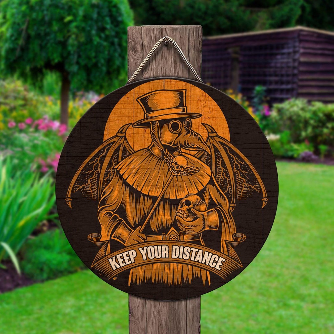 Plague Doctor Keep Your Distance Wooden Door Sign, Halloween Horror ...