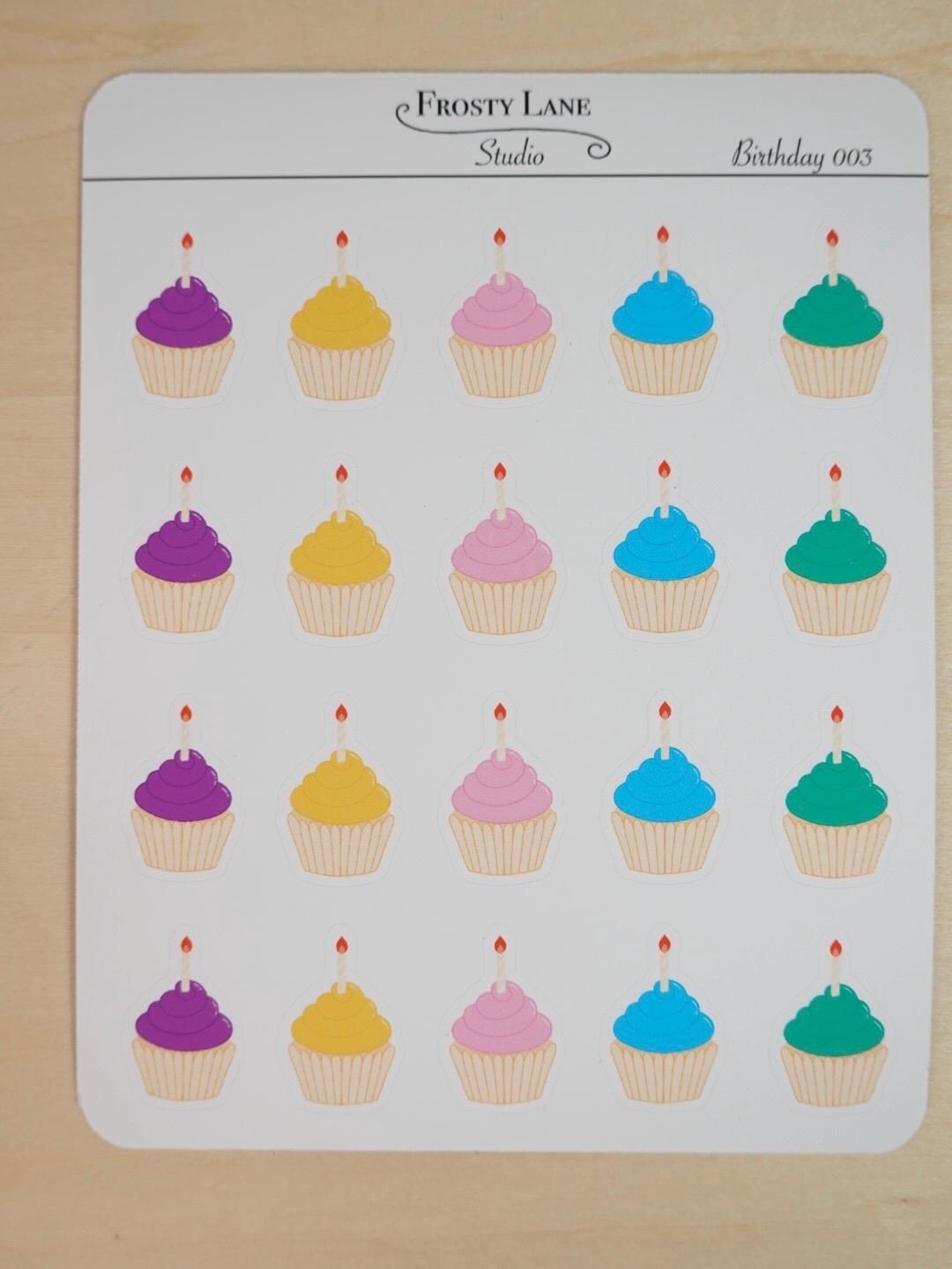 003 Birthday Sticker Sheet, Cupcake Sticker Sheet - Etsy
