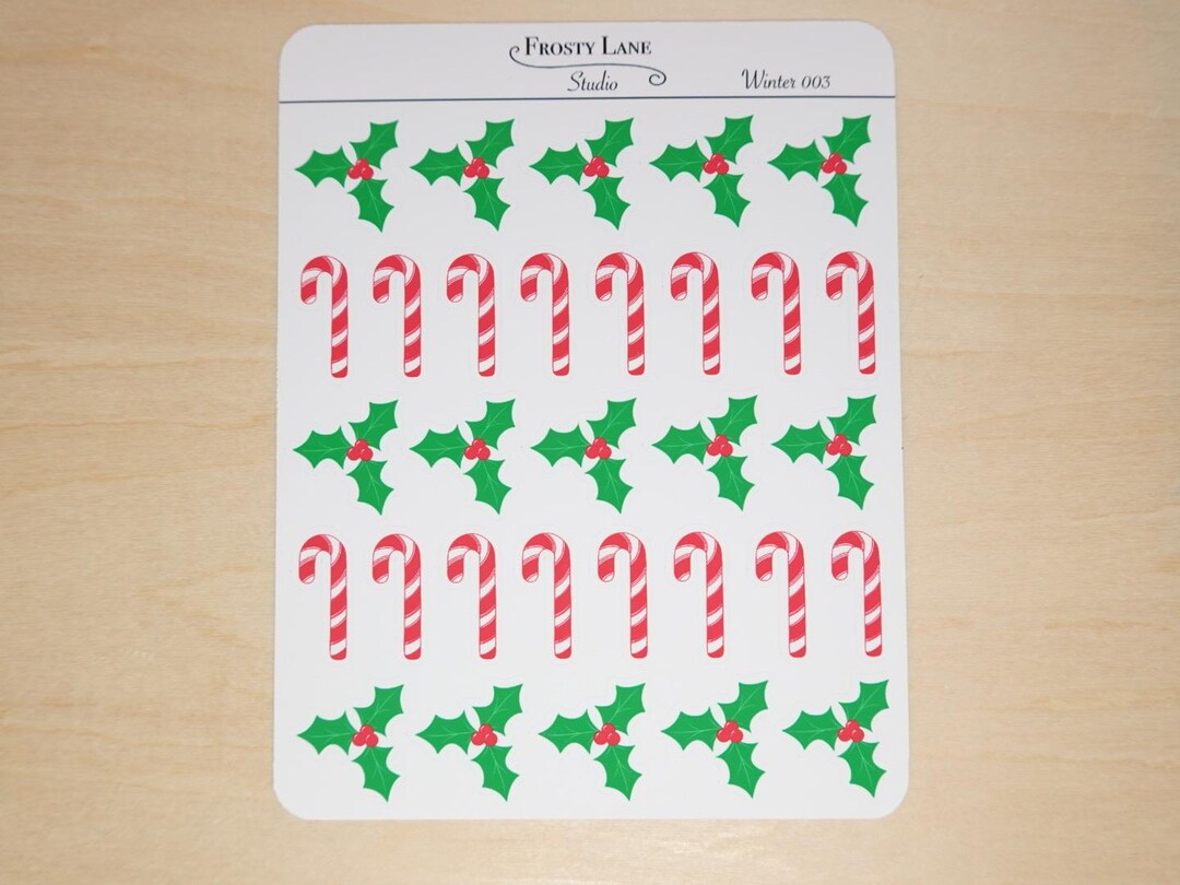 Candy Cane and Holly Sticker Sheet, Winter Planner Stickers - Etsy