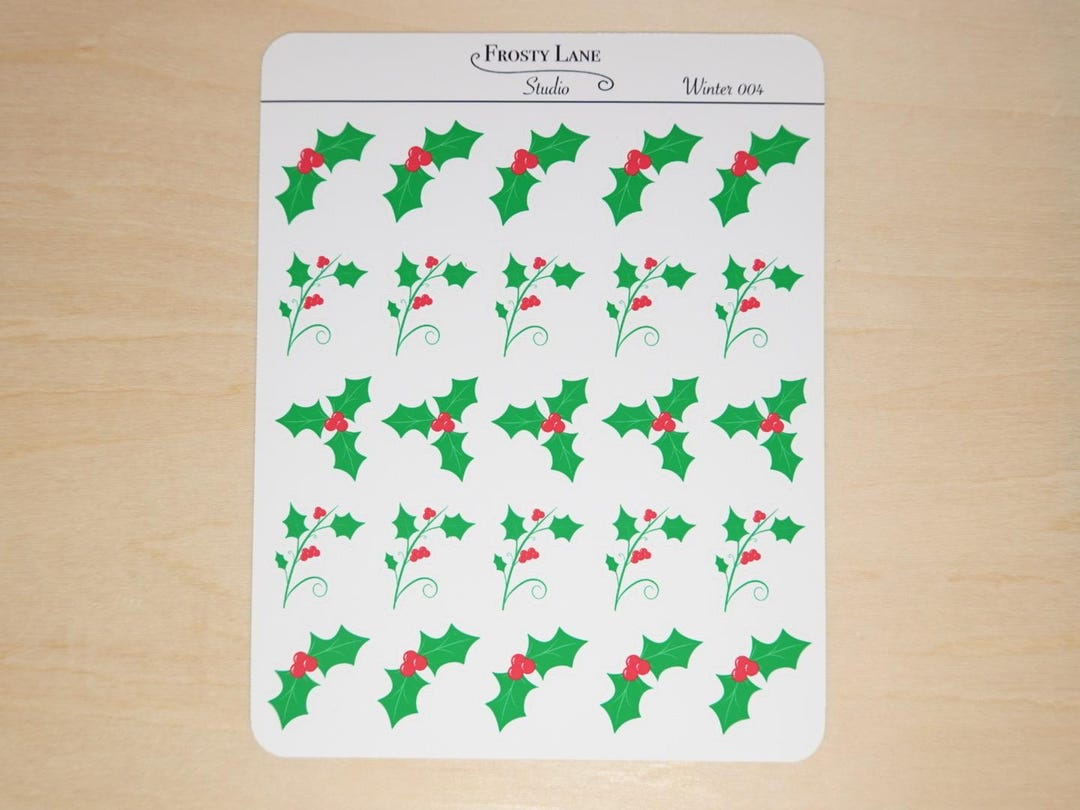 Winter 004, Christmas Holly Sticker Sheet, Winter Journal Decoration ...