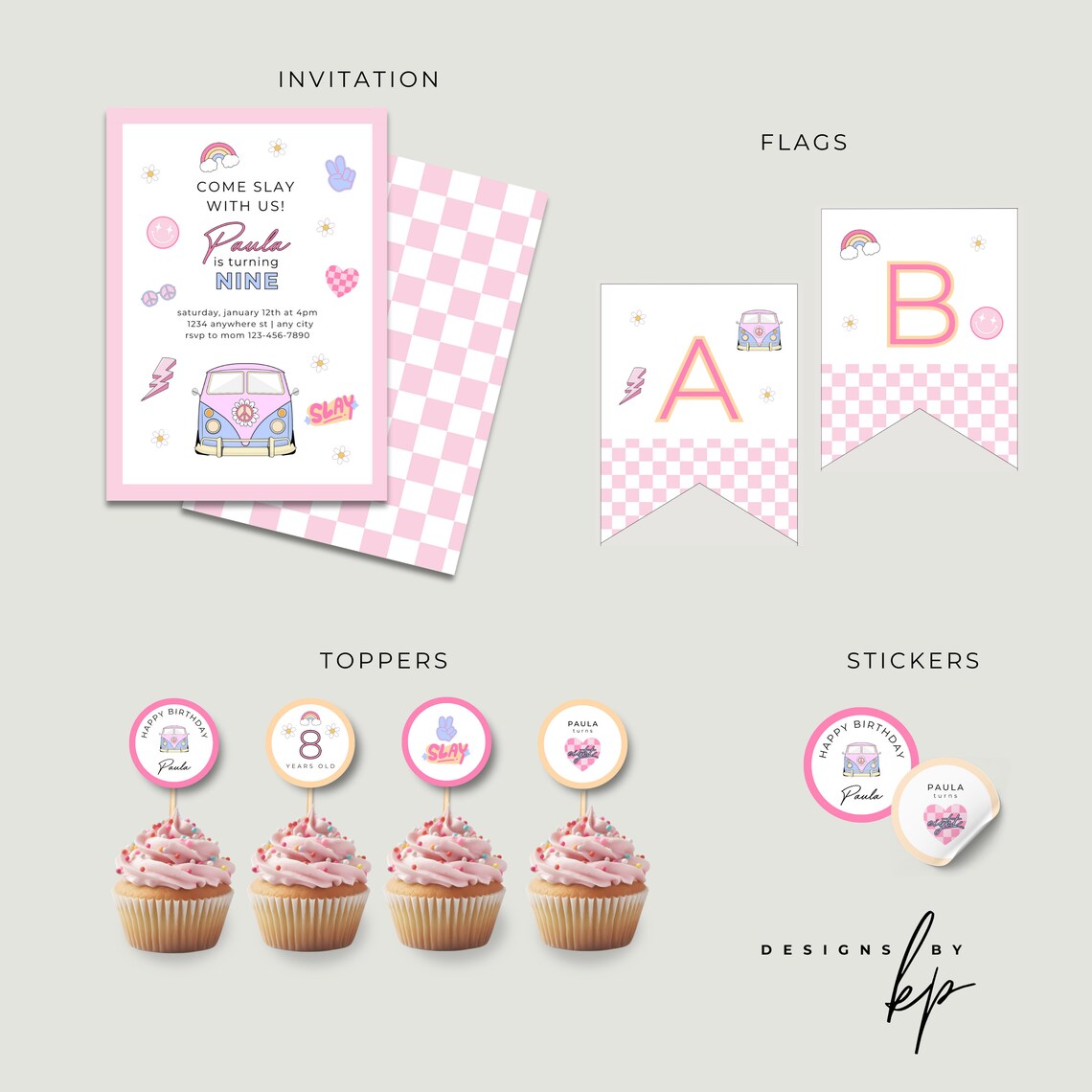 Preppy Aesthetic Girls Birthday Tag Editable Instant Digital Download ...