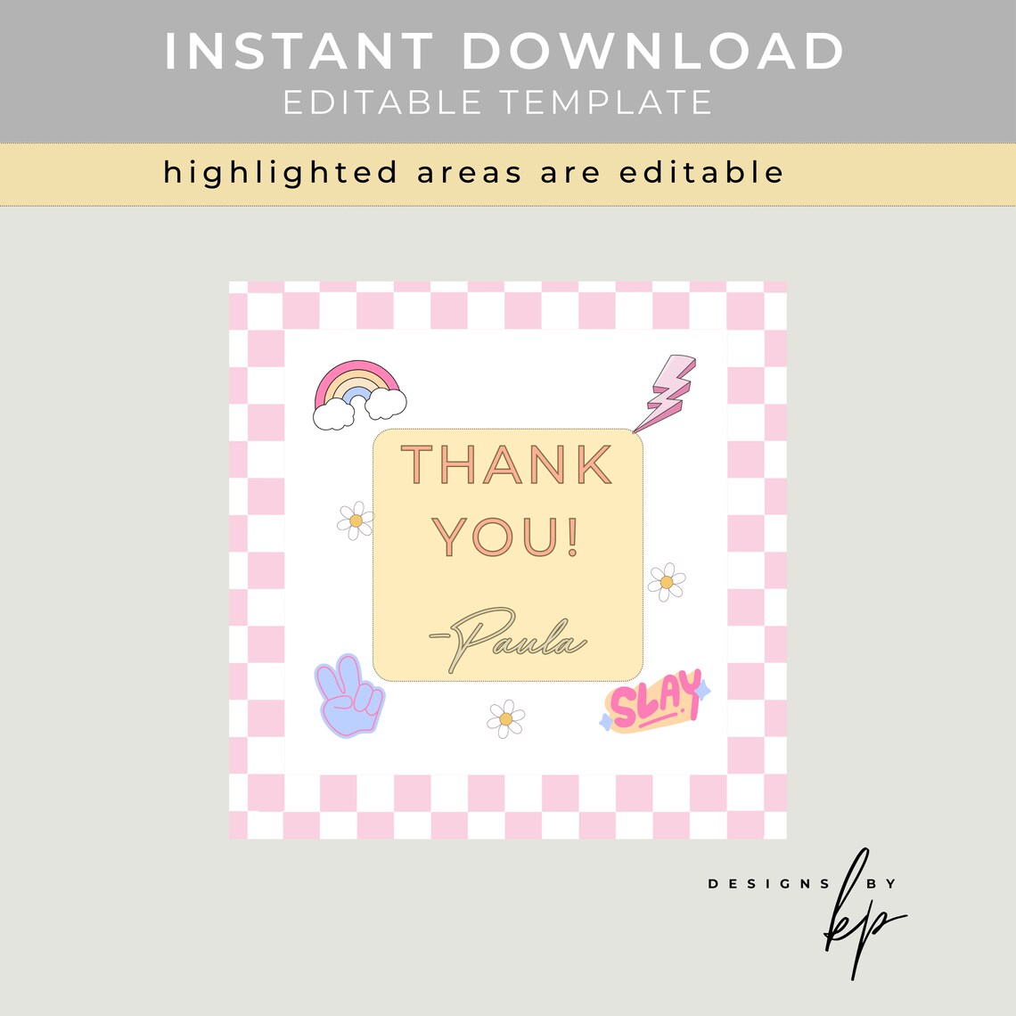 Preppy Aesthetic Girls Birthday Tag Editable Instant Digital Download ...