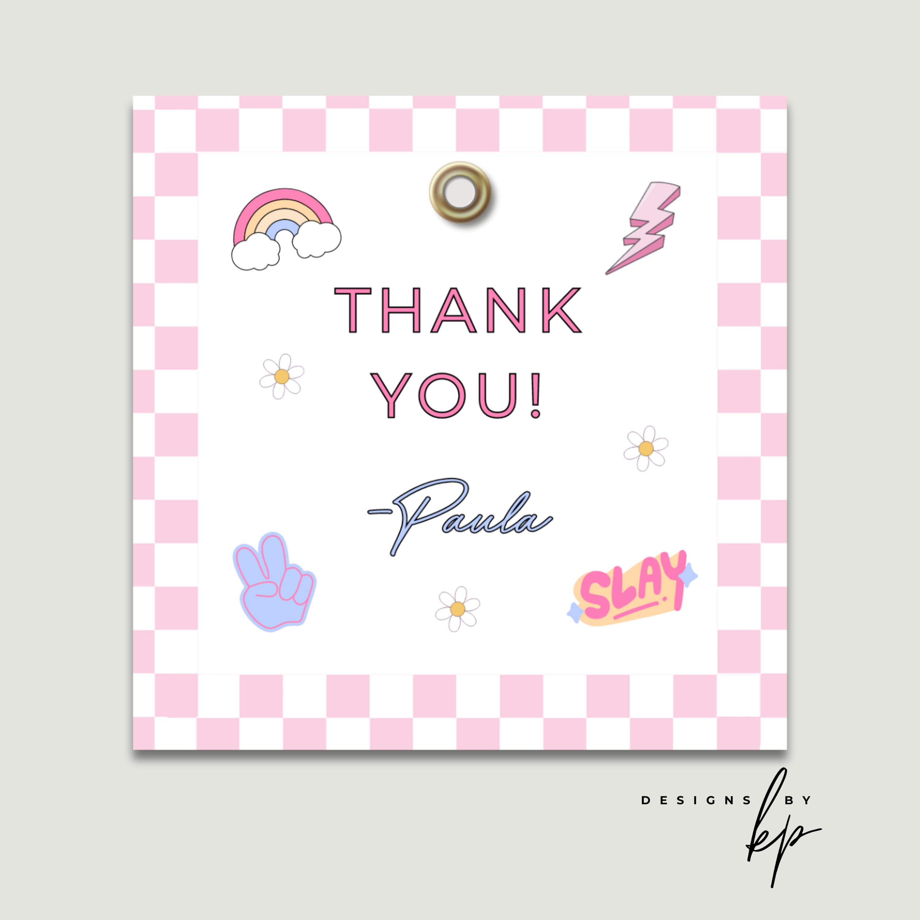 Preppy Aesthetic Girls Birthday Tag Editable Instant Digital Download ...