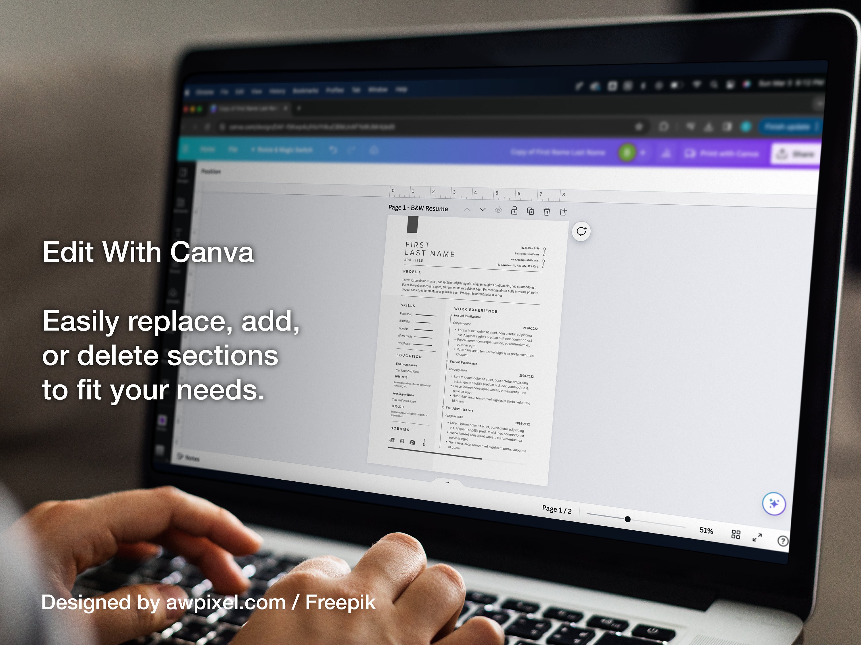 2024 Minimalist Resume Template Canva 8.5x11 Entry Level Professional ...