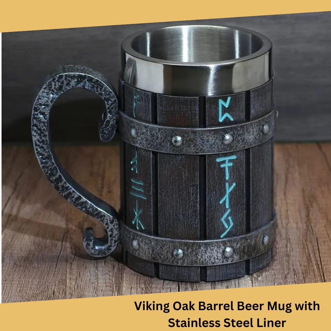 Viking Oak Barrel Beer Mug With Stainless Steel Liner - Etsy