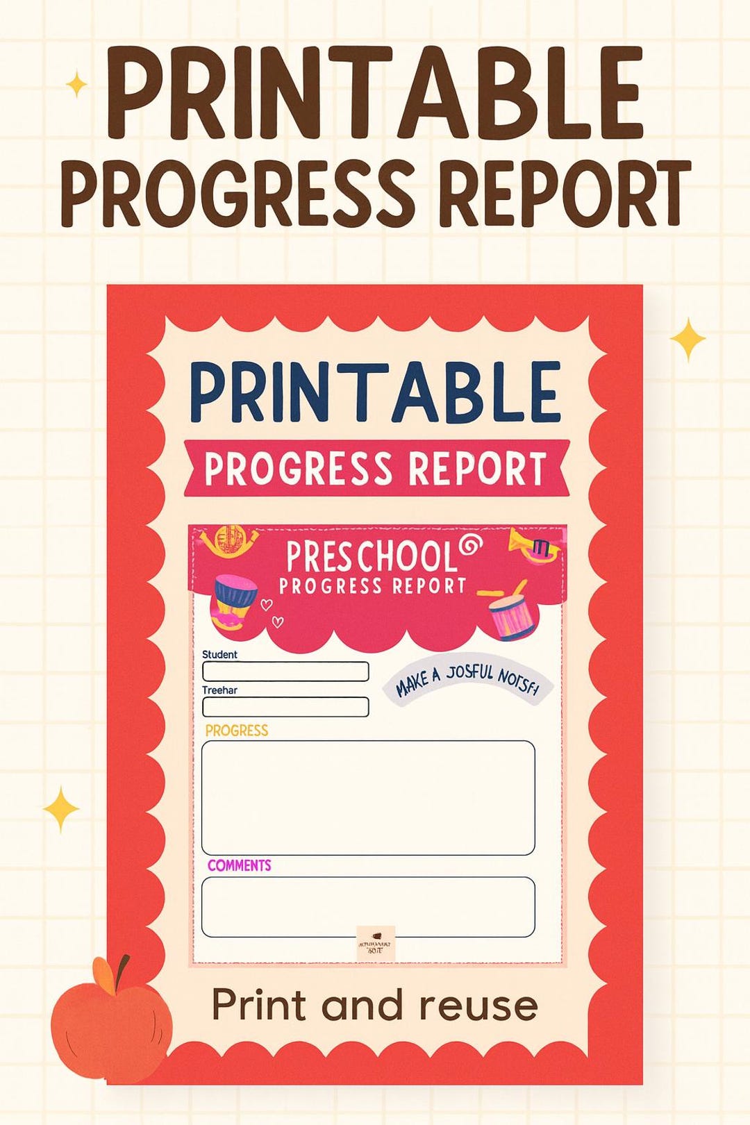 Preschool Progress Report – Printable Teacher Template – Music Theme ...