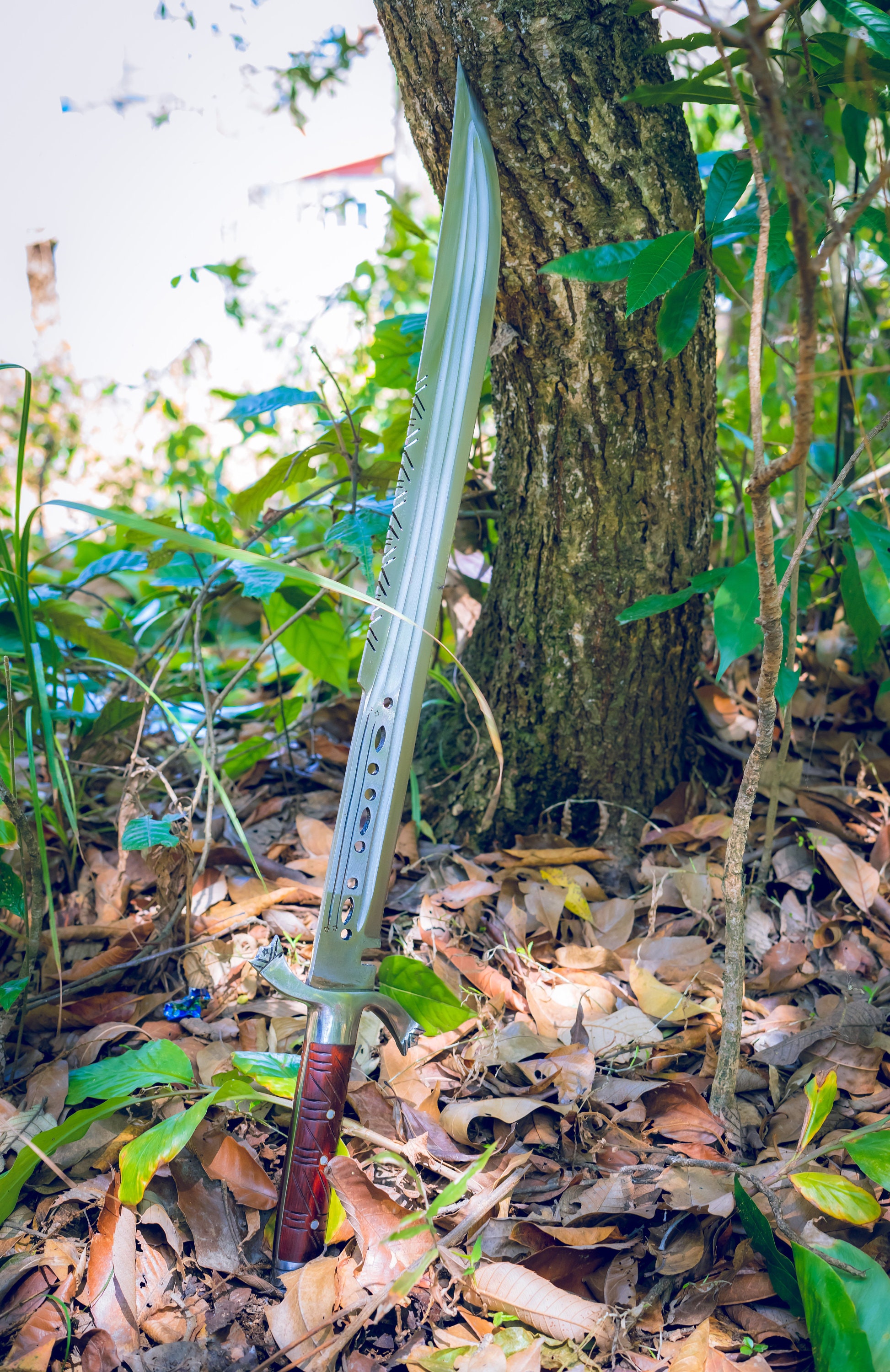 24 Inch Full Tang Machete Sword Knife Unique Carbon Steel Blade Edge ...