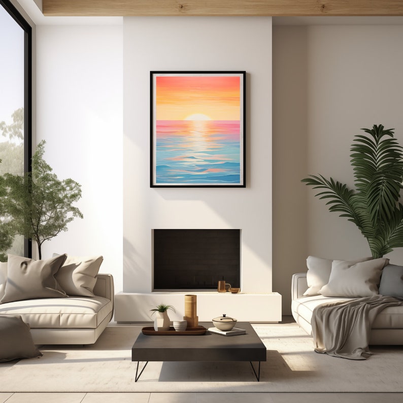 Pink Blue Pastel Sunset Sunrise Ocean Printable Art Downloadable Sun ...