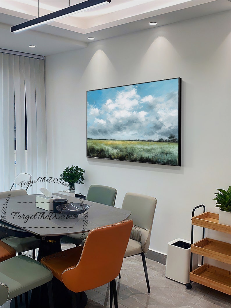 Blue Sky White Cloud Grassland Landscape Oil Painting,green Grassland ...