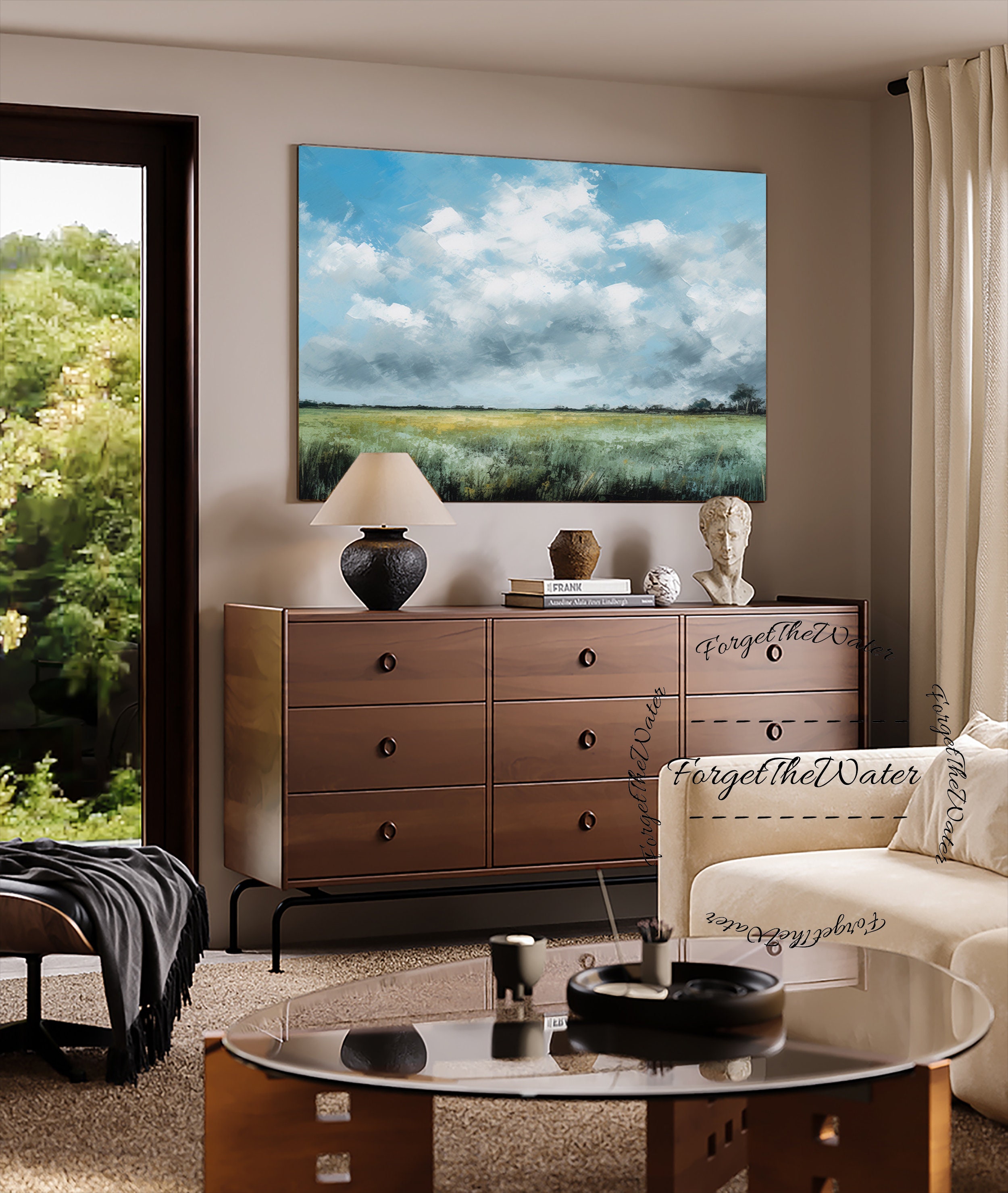 Blue Sky White Cloud Grassland Landscape Oil Painting,green Grassland ...