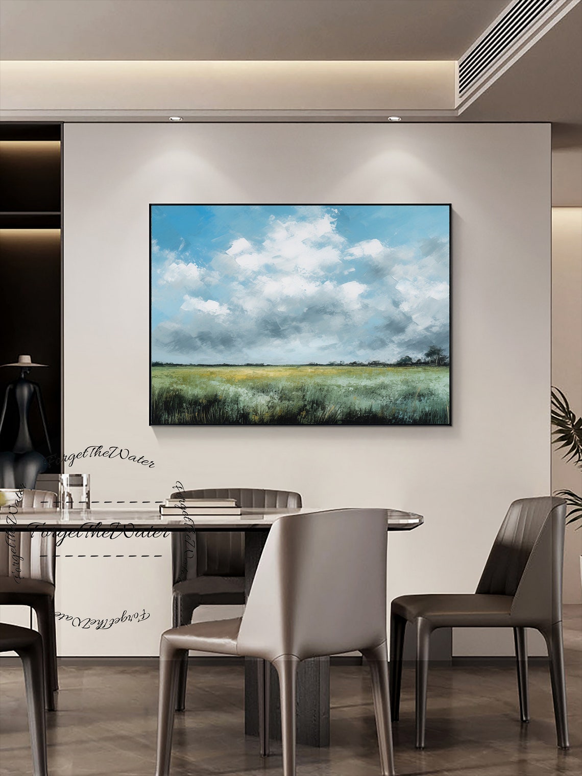 Blue Sky White Cloud Grassland Landscape Oil Painting,green Grassland ...