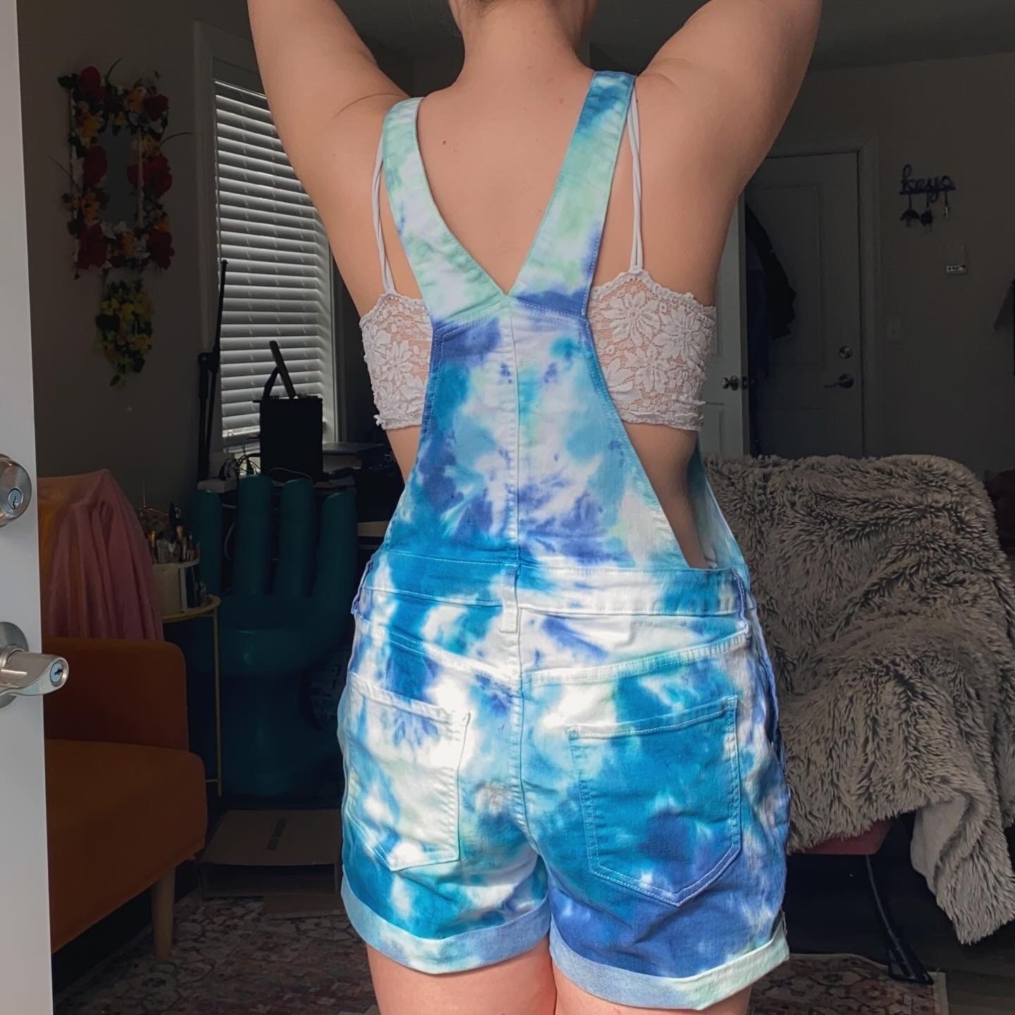 Tie Dye Size M Size 8 Overall Shorts Blue Womans Hippie Shortalls One ...