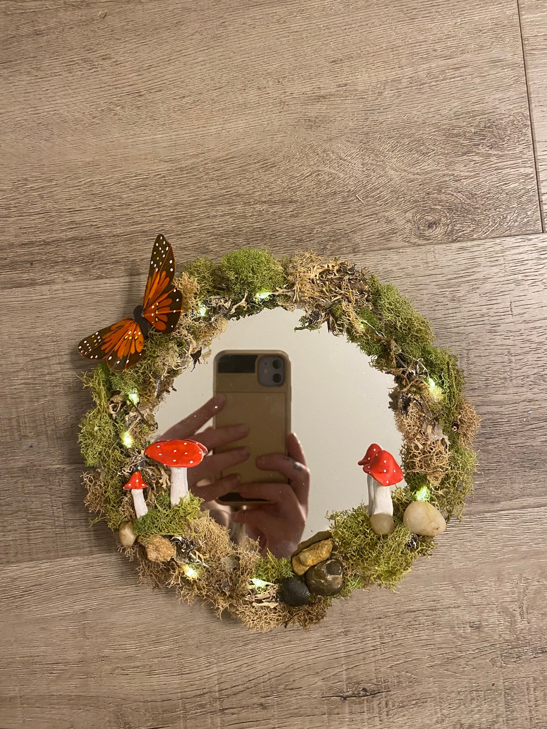 Moss Mushroom Mirror With Fairy Lights Fae Cottage Core Preserved Moss ...