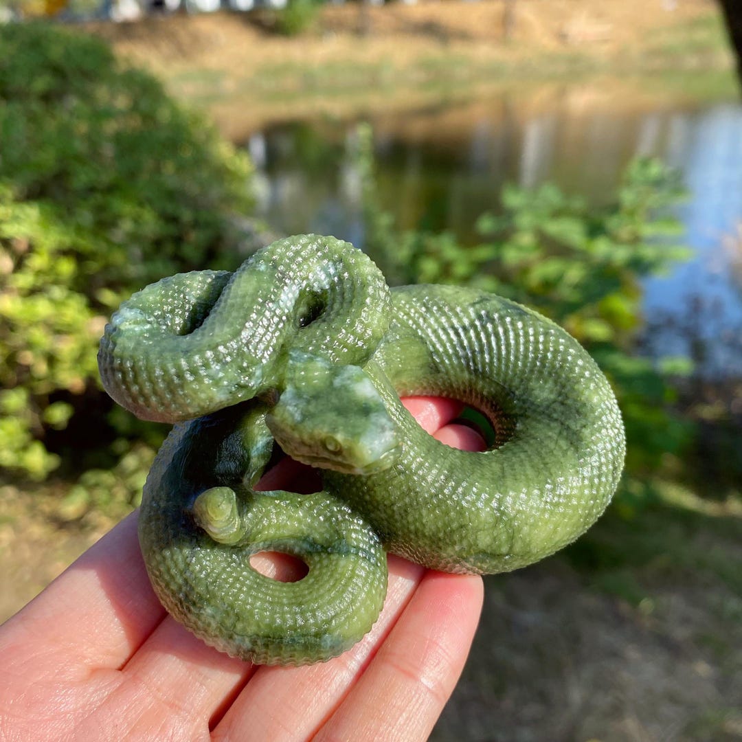 3.3" Natural Green Jade Snake,quartz Crystal Carved ,crystal Heal Reiki ...