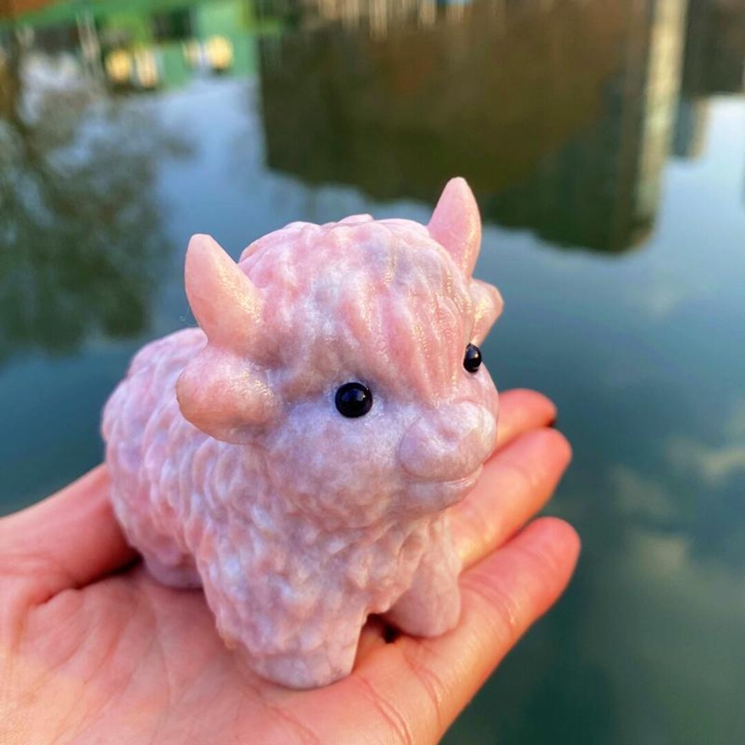3.1" Natural Pink Opal Highland Cow ,quartz Crystal Carved ,crystal ...