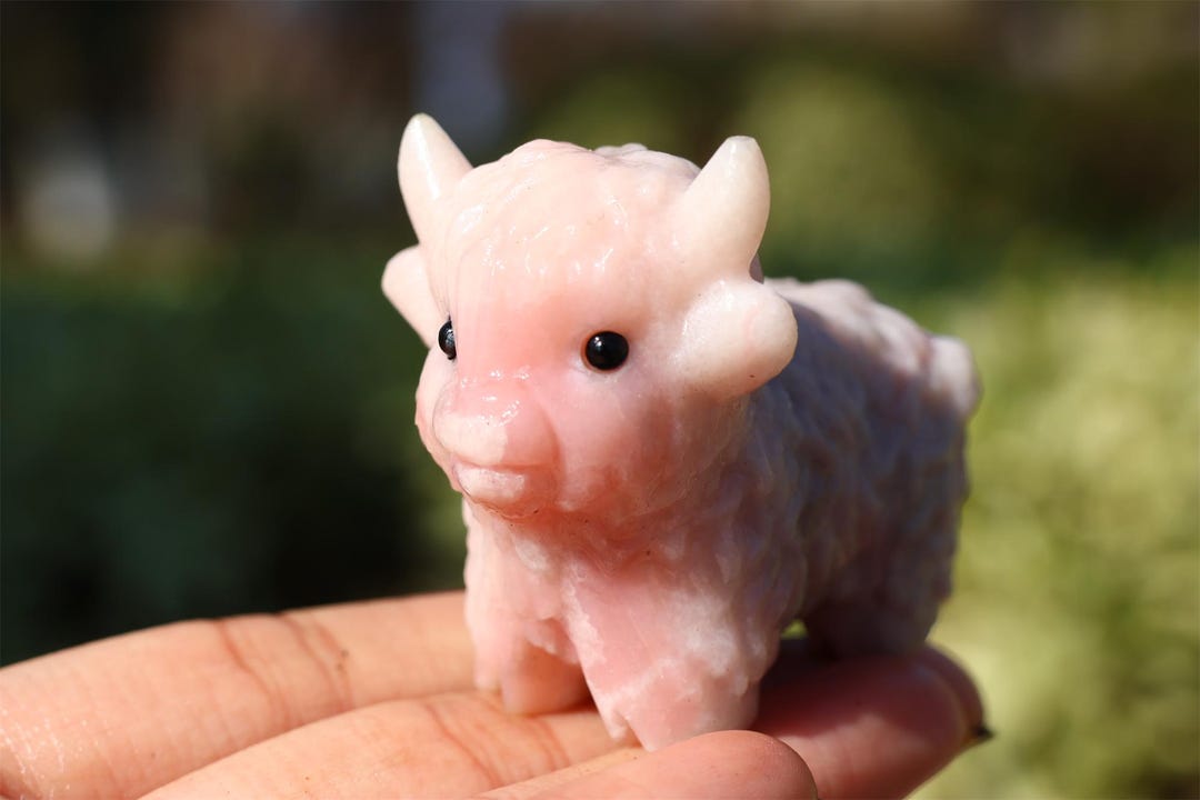 2" Hand Carved Pink Opal Highland Cow ,quartz Crystal Carved ,crystal ...