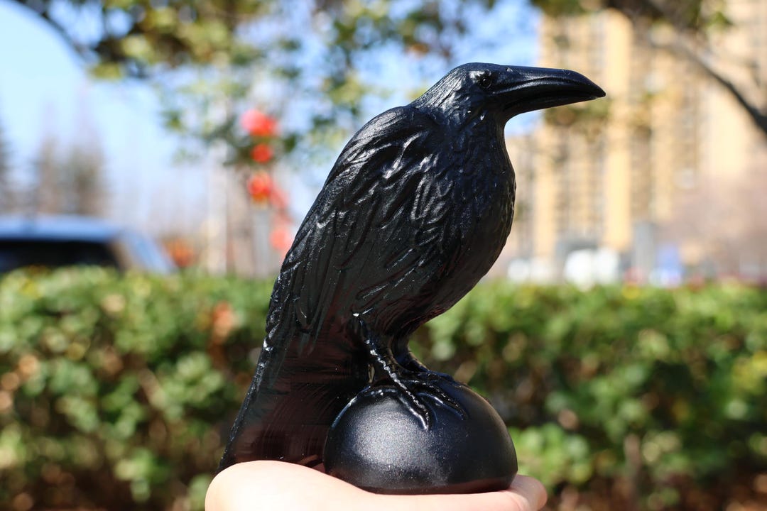 5" Natural Obsidian Crow,quartz Crystal Carved ,crystal Heal Reiki,home ...