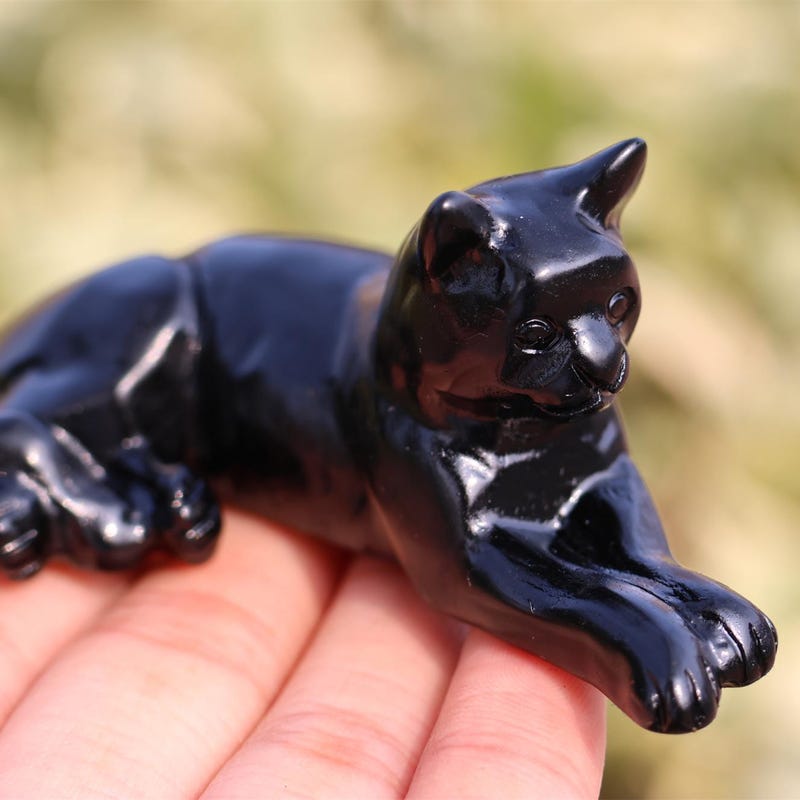 Obsidian Cat Statues - Etsy
