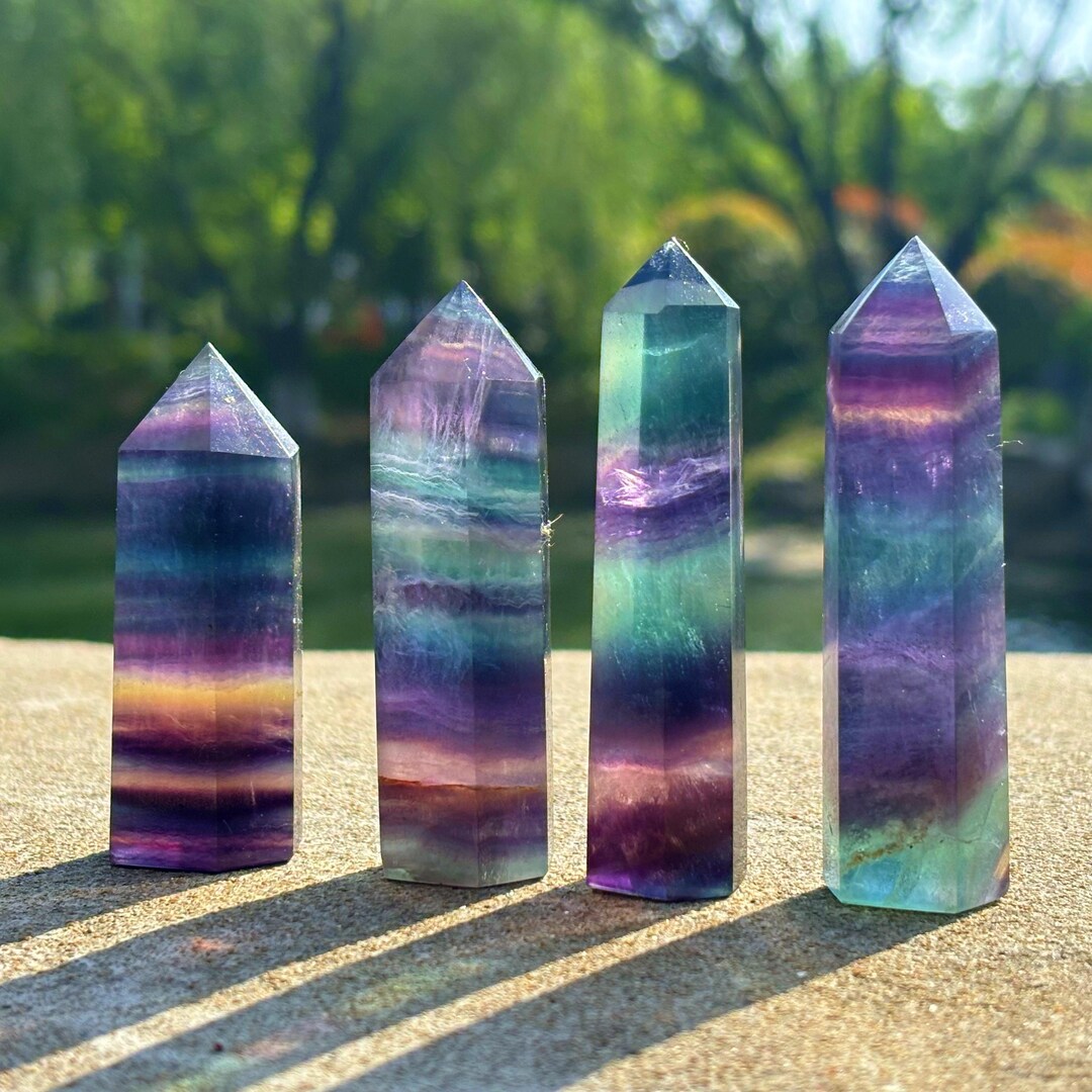 7cm+ Natural Rainbow Fluorite Obelisk, Quartz Crystal Carved Tower ...