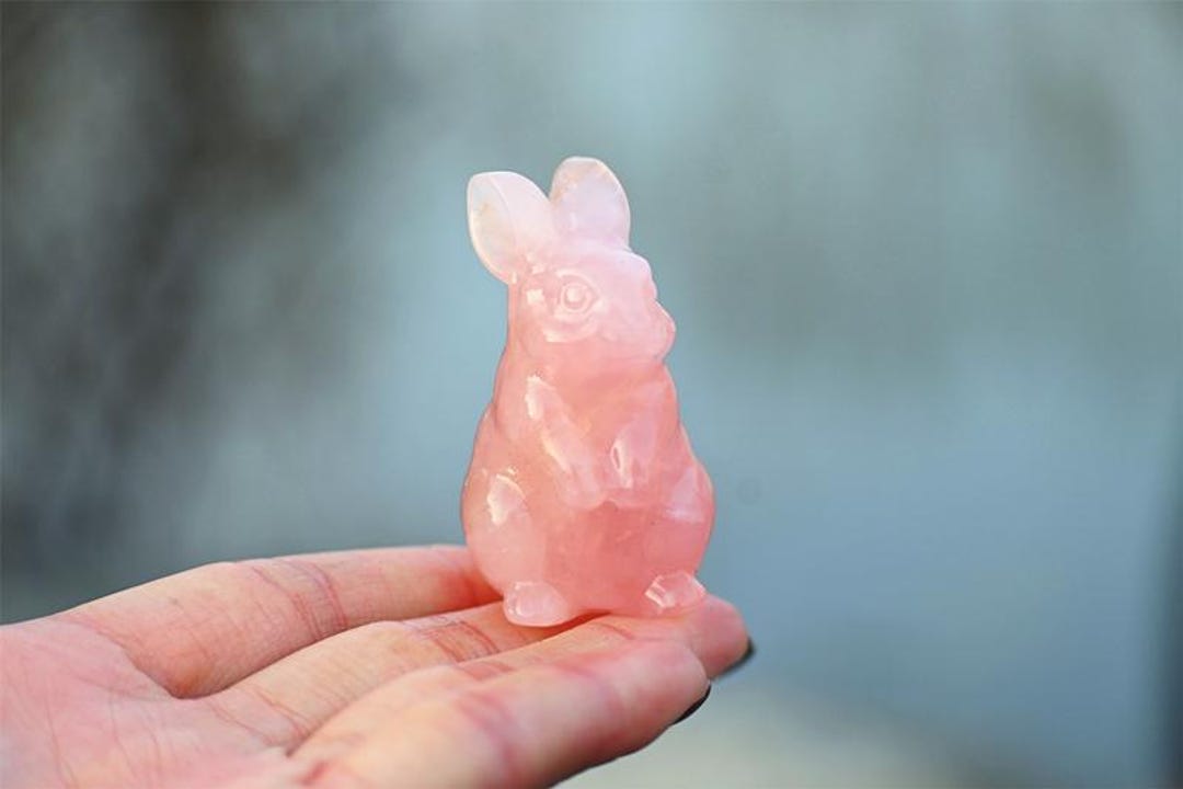 2" Natural Rose Quartz Rabbit,quartz Crystal Carved ,crystal Heal Reiki ...