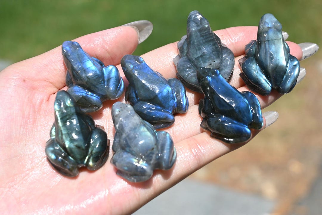 1.4" Natural Labradorite Frog , Quartz Crystal Carved,crystal Heal ...