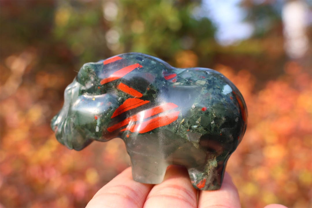 3 Natural Blood Stone Hippo ,quartz Crystal Carved ,crystal Heal Reiki ...