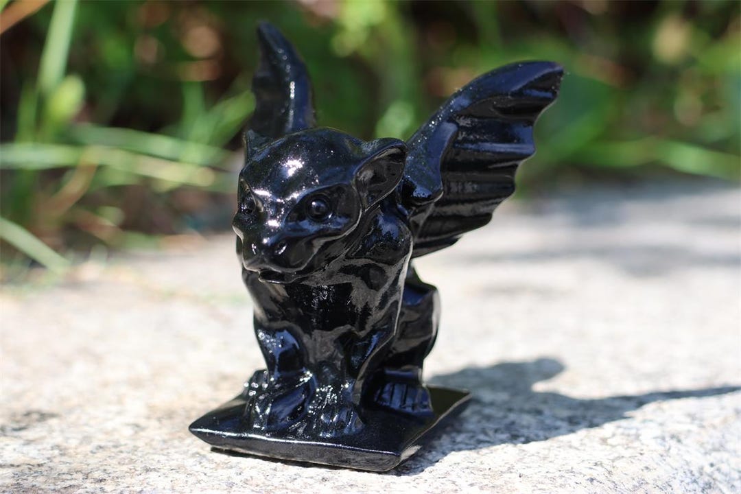 3" Natural Obsidian Gargoyle, Quartz Crystal Carved ,crystal Heal Reiki ...