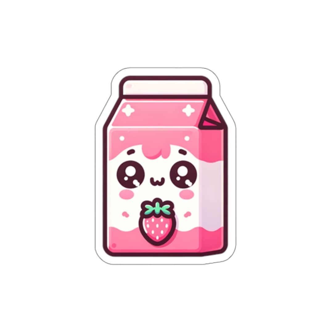 Pink Strawberry Milk Kawaii Sticker Cute Milk Carton Sticker Vinyl ...