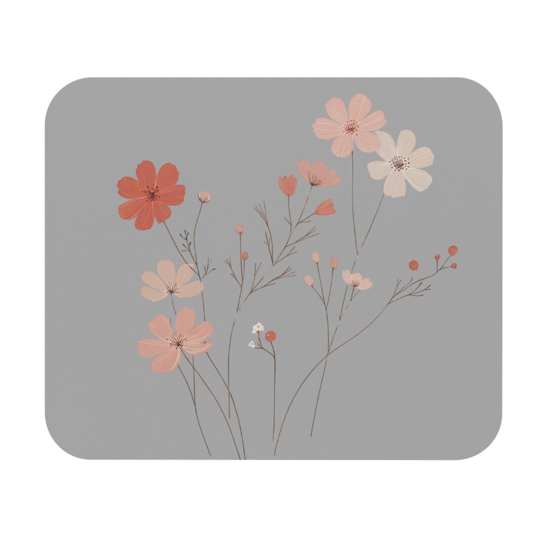 Minimalist Floral Mouse Pad, Light Gray Mouse Pad, Floral Office Decor ...