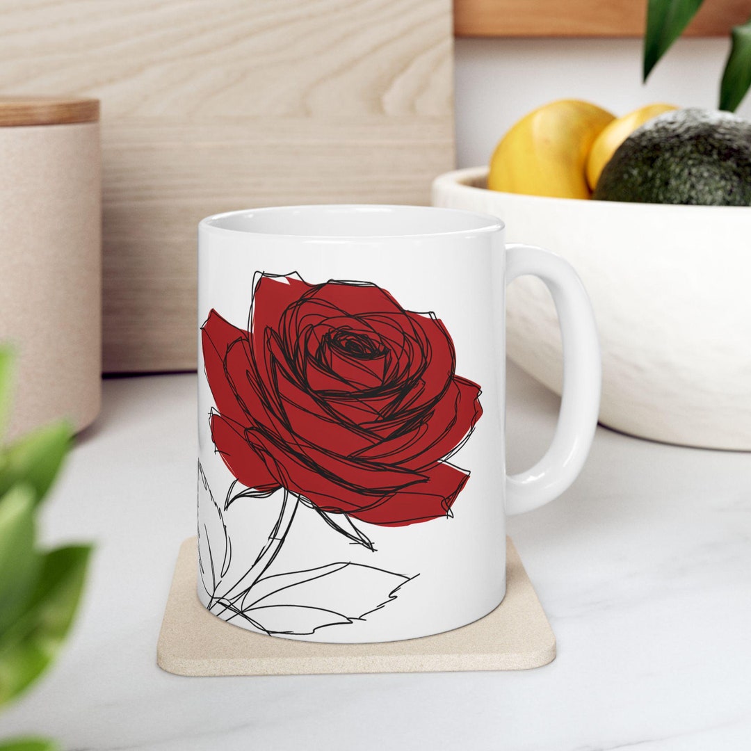 Red Rose Coffee Mug, Artsy Rose Design Mug, Gift for Rose Lover ...