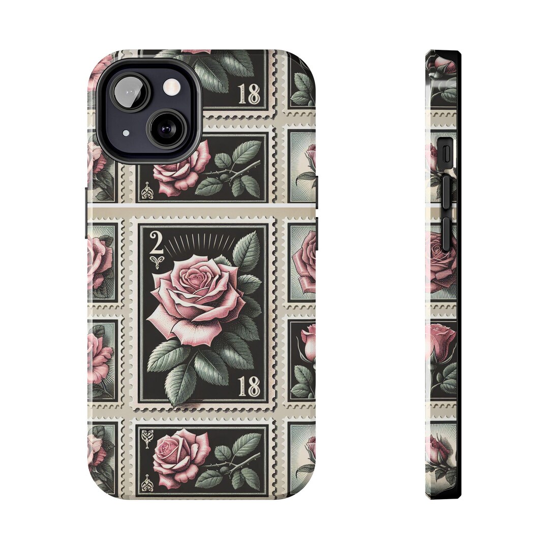 Pink Rose iPhone Case, Rose Stamps Design Phone Case, Floral Stamps ...
