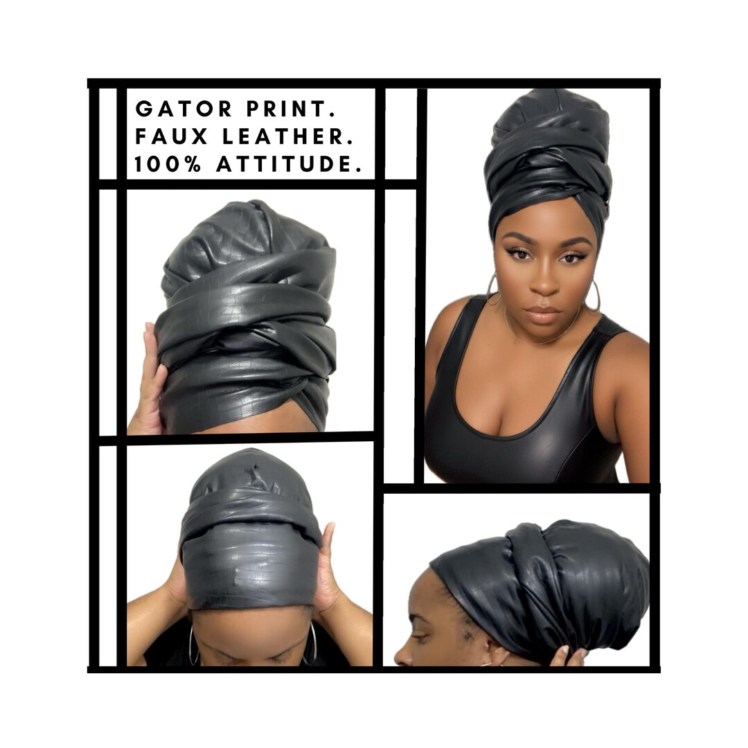 Alligator Embossed Faux Leather Turban Cover for Satin Lined Pre ...