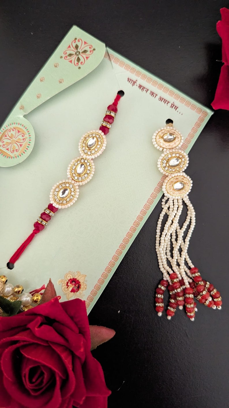 Rakhi for Bhaiya Bhabhi Couple Kids Evil Eye Kundan Diamond Pearl ...