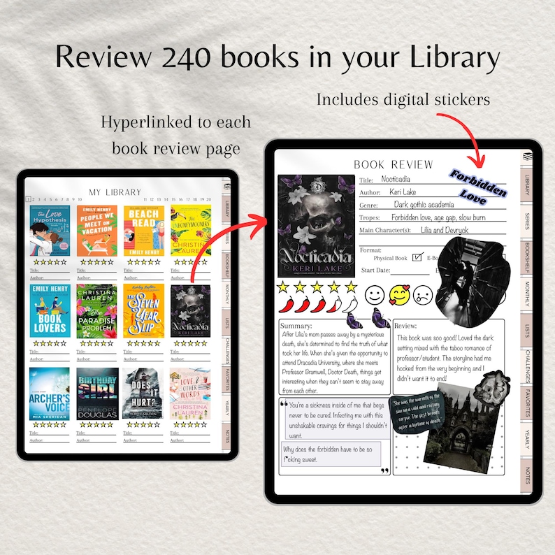 Digital Reading Journal, Book Tracker, Log, Bookshelf, Book Review ...