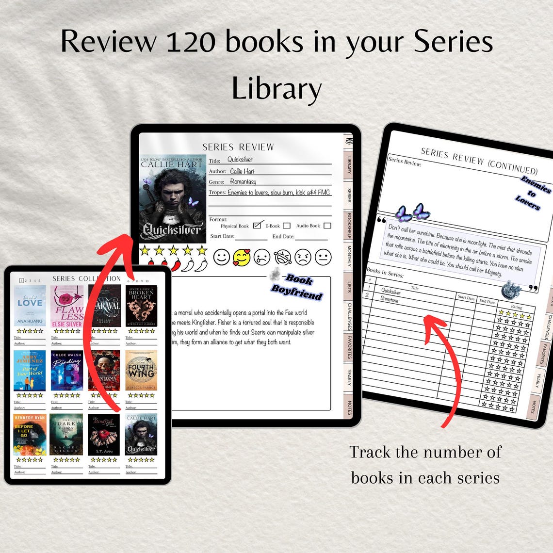 Digital Reading Journal, Book Tracker, Log, Bookshelf, Book Review ...