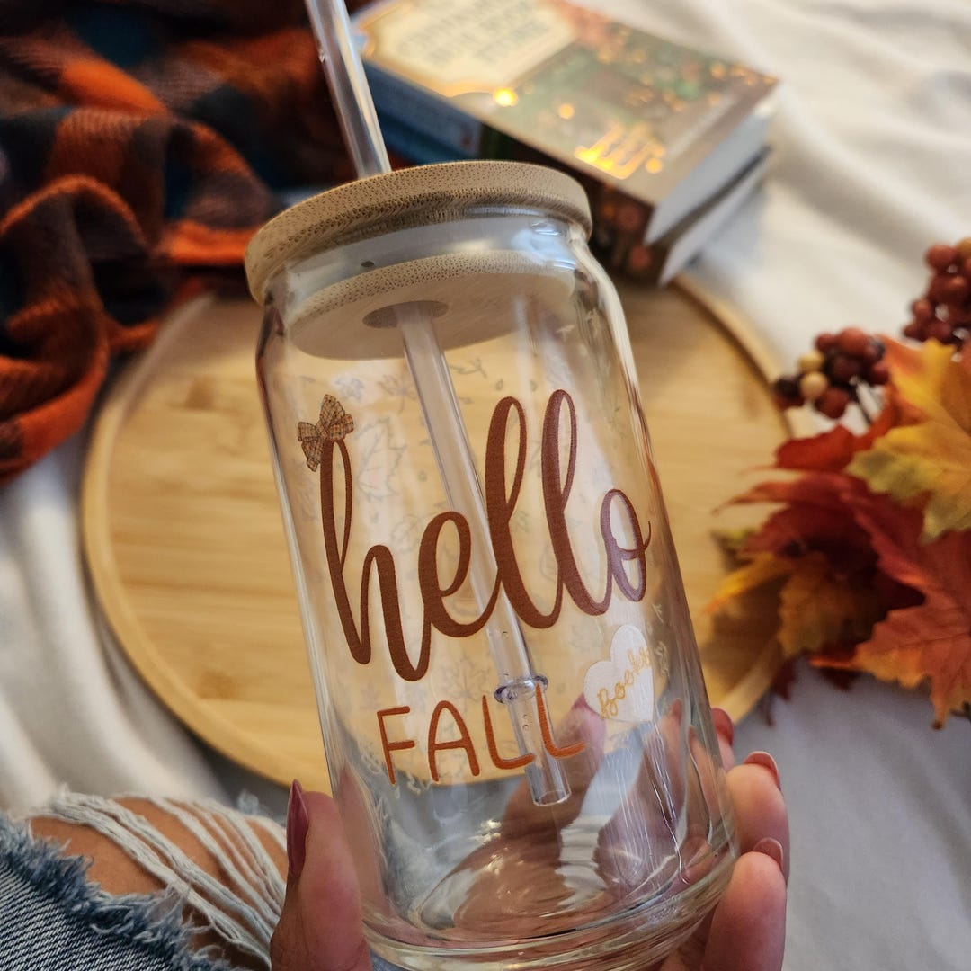 Bookish Glass Tumbler, 16oz Libby Cup, Autumn Sipper Glass, Book Lover ...