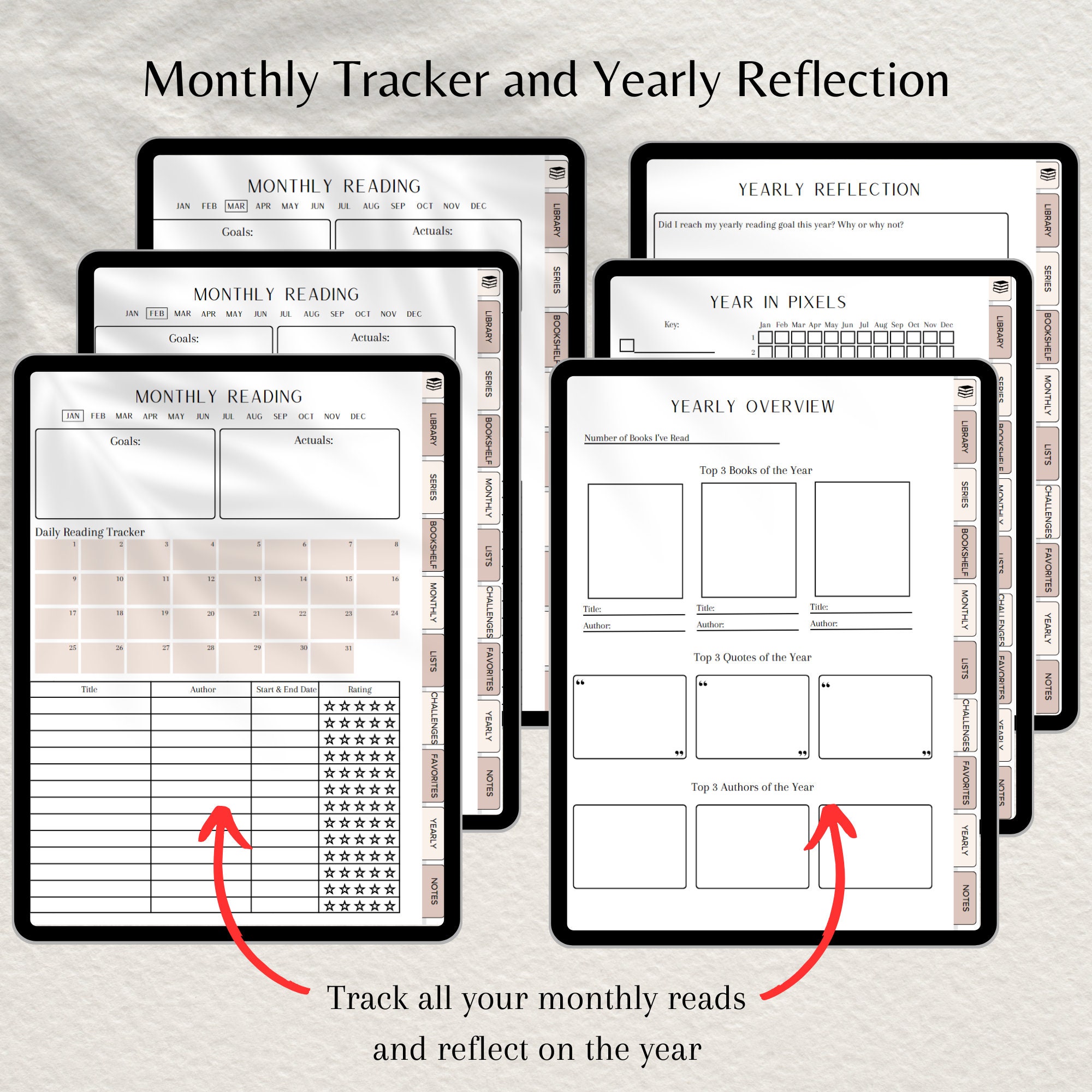 Digital Reading Journal, Book Tracker, Log, Bookshelf, Book Review ...