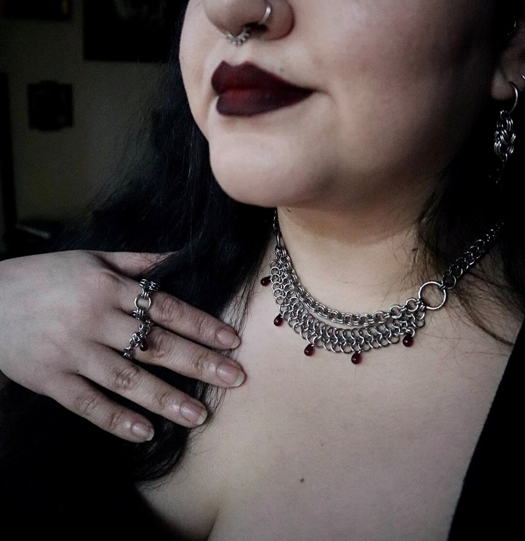 SANGUINE | Chainmaille Blood Drip Necklace | Stainless Steel ...