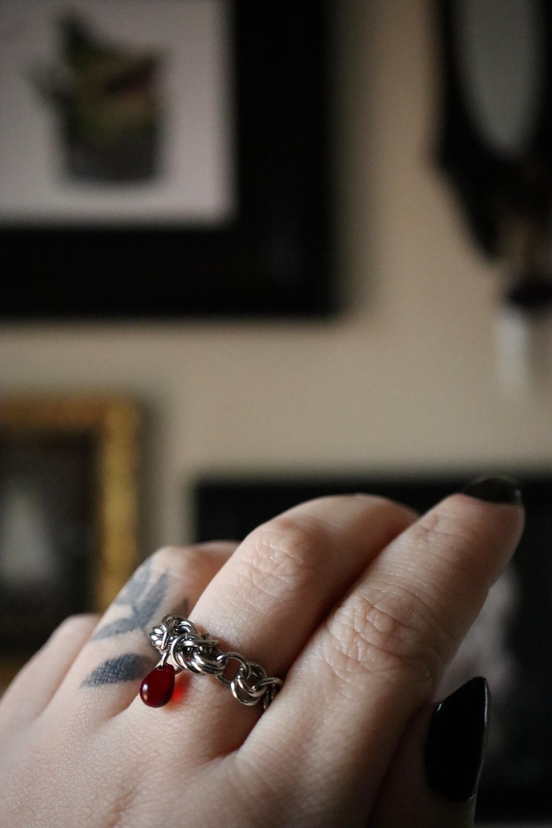 SANGUINE Chainmaille Blood Drip Ring Stainless Steel Chainmail Jewelry ...
