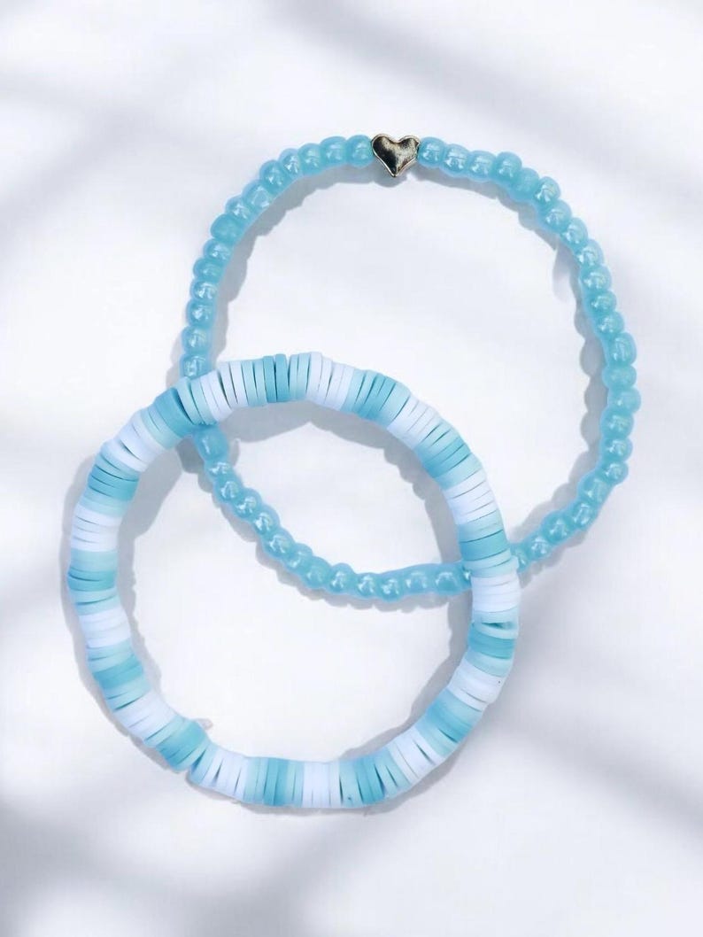 Baby Blue Heart Bracelet Set - Etsy