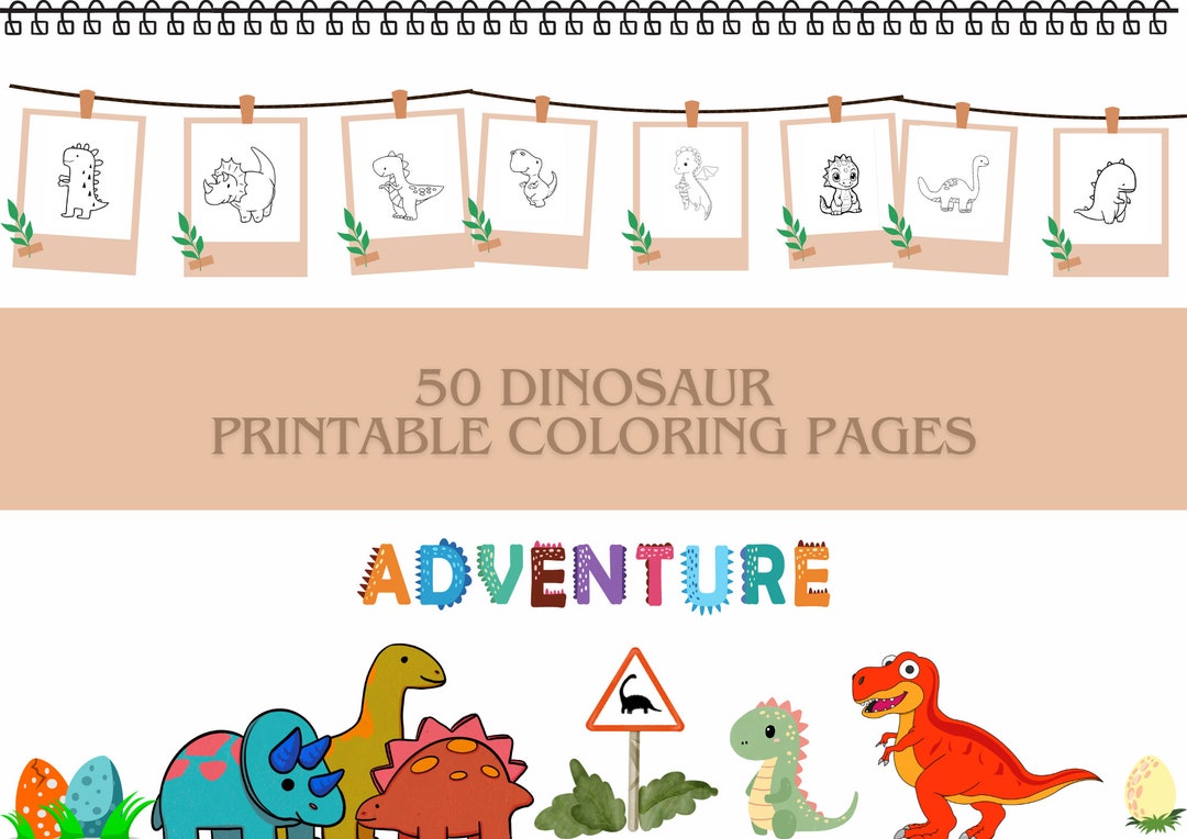 50 Dinosaur Printable Coloring Pages - Etsy