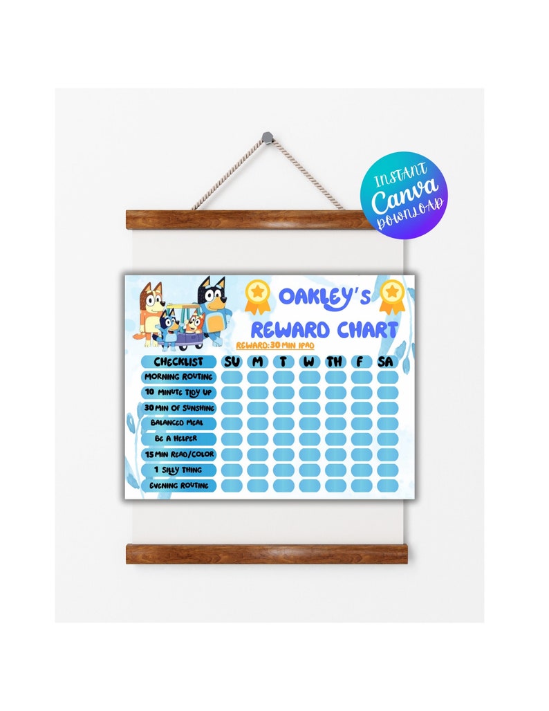Bluey Chore Chart, Printable Editable Daily & Weekly Kids Chore ...