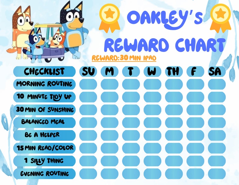 Bluey Chore Chart, Printable Editable Daily & Weekly Kids Chore ...