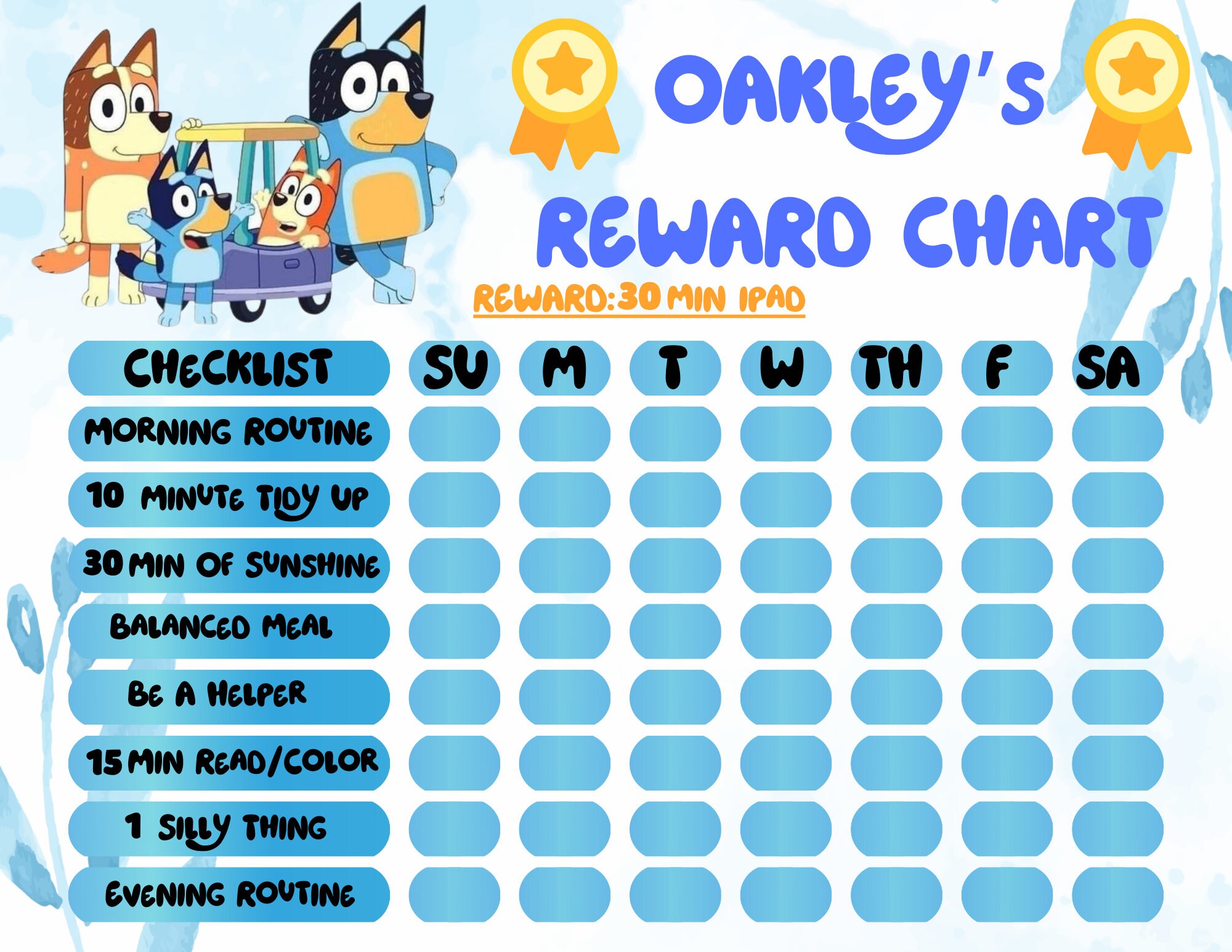 Bluey Chore Chart, Printable Editable Daily & Weekly Kids Chore ...