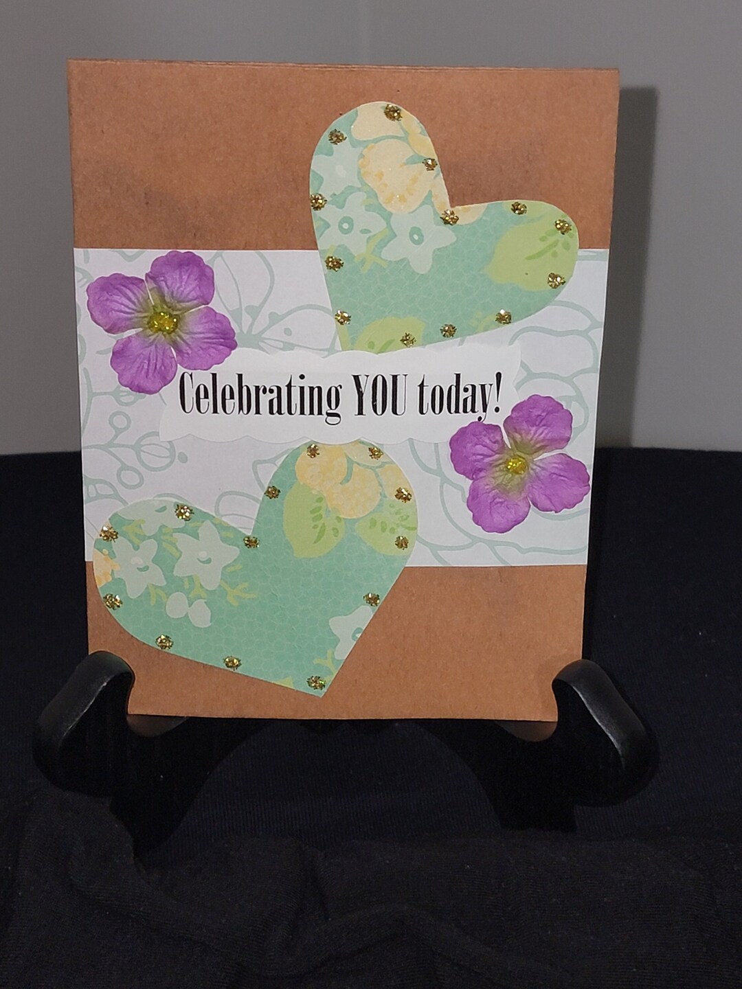 Custom Made Card Brown Rectangle Card Glittery Yellow, Green, Blue ...