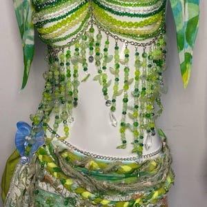 Beaded Stone Bra Outfit: Handmade Rave Bikini, Metallic Pareo & Flower ...