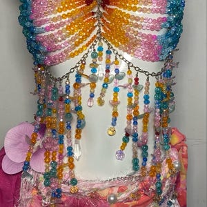Beaded Stone Bra Outfit: Handmade Rave Bikini, Metallic Pareo & Flower ...